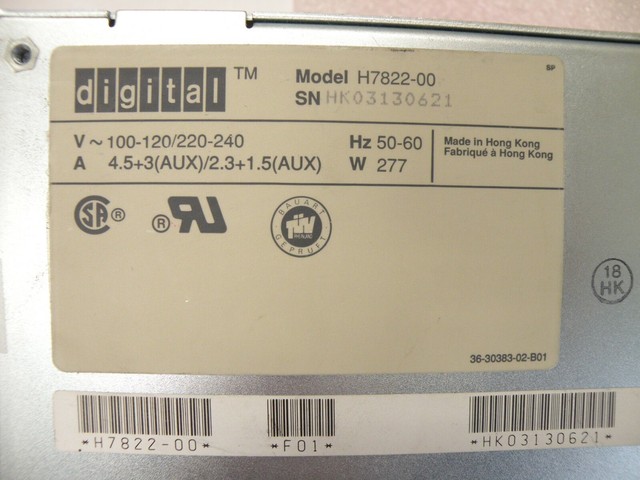 DEC H7822-00 277W POWER SUPPLY FOR MICROVAX 3100-20/20E & VAXSTATION ...