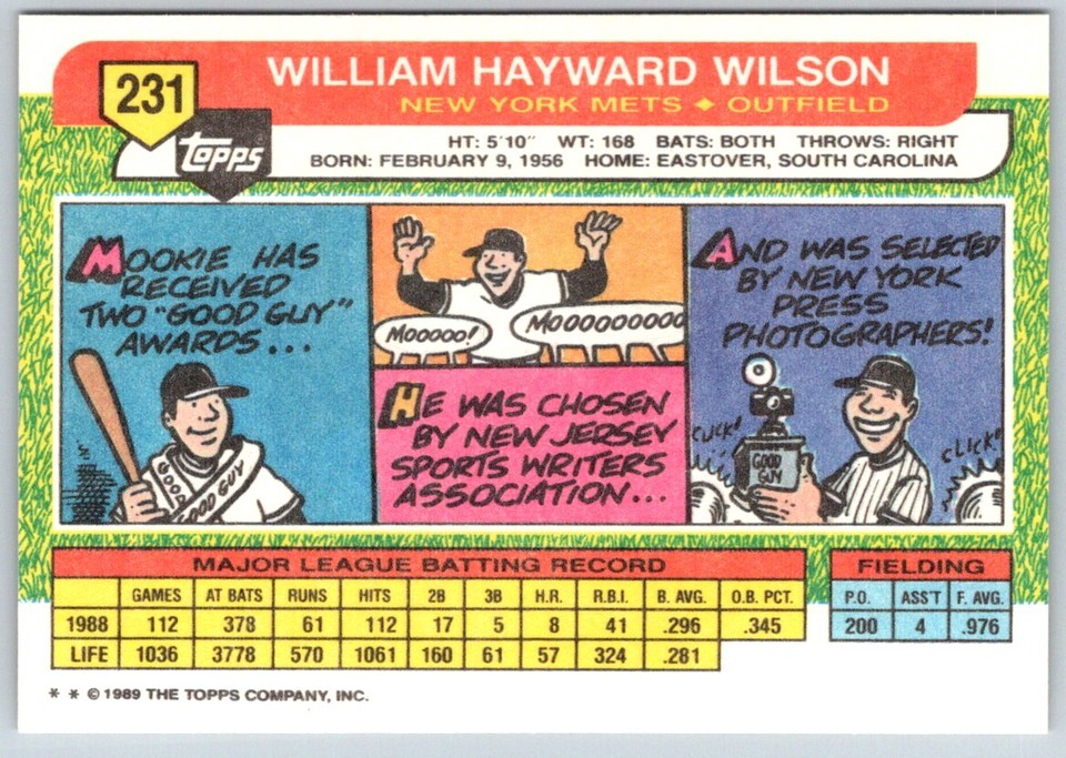 1989 Topps Big Mookie Wilson #231 New York Mets Baseball Card | eBay