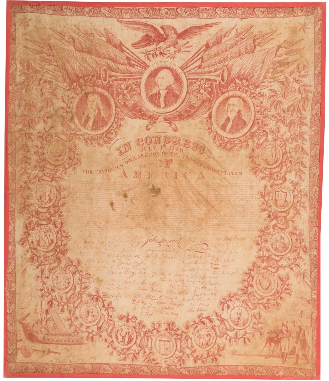 RARE Original 1826 Declaration of Independence Cotton Textile - Collins ...