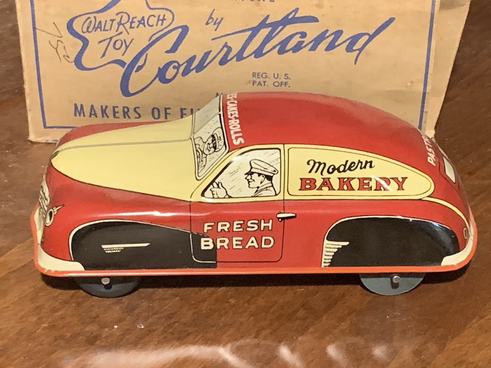 Vintage COURTLAND Tin Litho Modern Bakery Car with Original Box 1950s ...