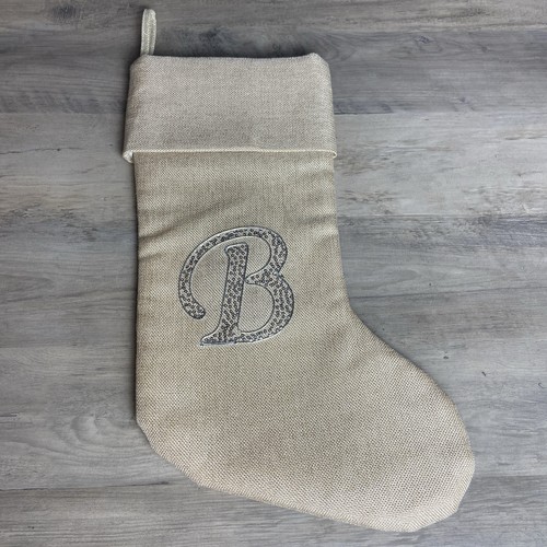 Beige Christmas Stocking w/ Monogram Initial "B” Fancy Stocking Holiday ...
