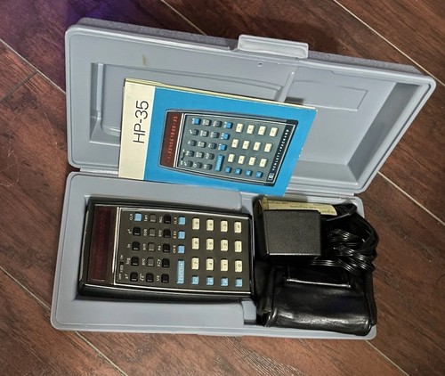 Vintage Hewlett Packard HP-35 LED Calculator With Case Manual Charger ...