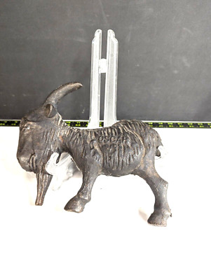 Oscar Antique cast iron GOAT door stop or was half of a bank 9" | eBay