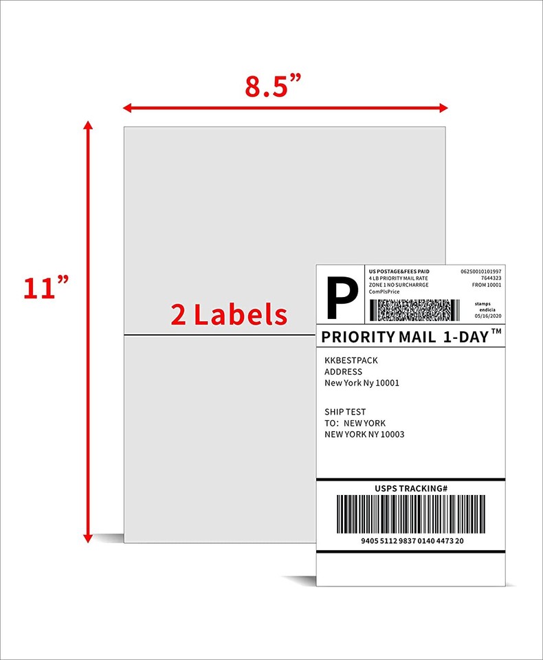 Shipping Labels 2 Per Sheet 8.5 x 5.5" Half Sheets Blank Self Adhesive ...