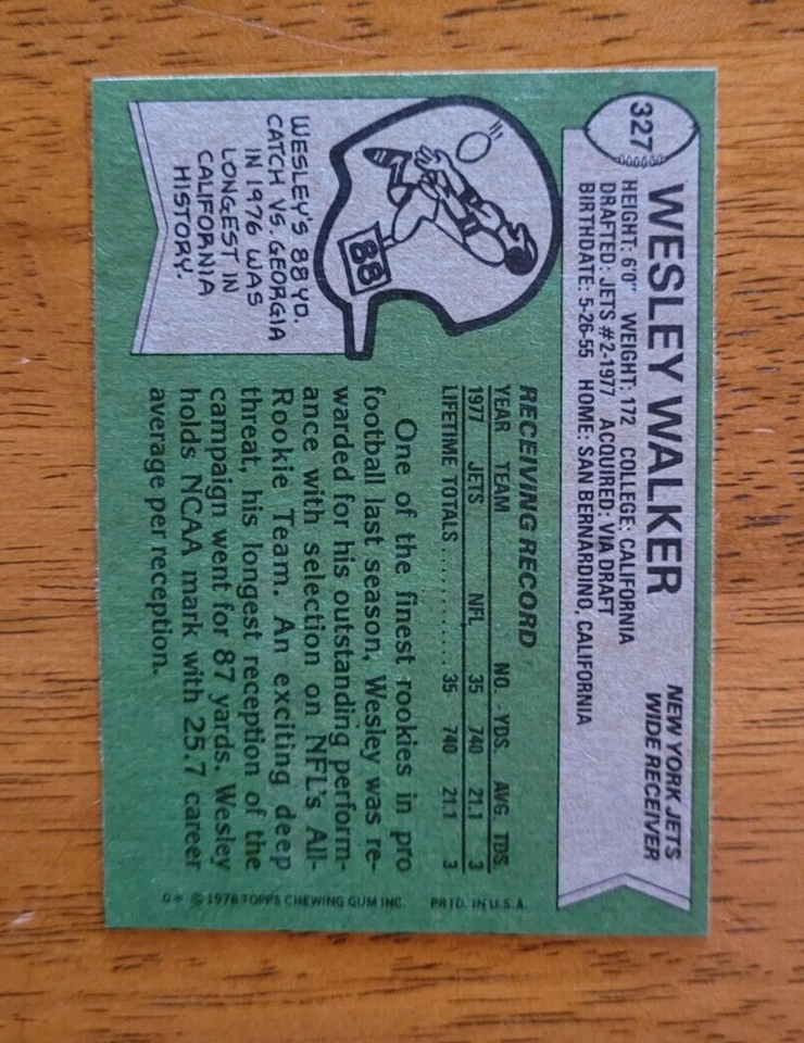 1978 Topps #327 Wesley Walker Rookie Card New York Jets | eBay