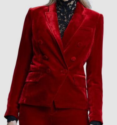 $796 L'Agence Women's Red Velvet Double-Breasted Silk Blazer Coat ...