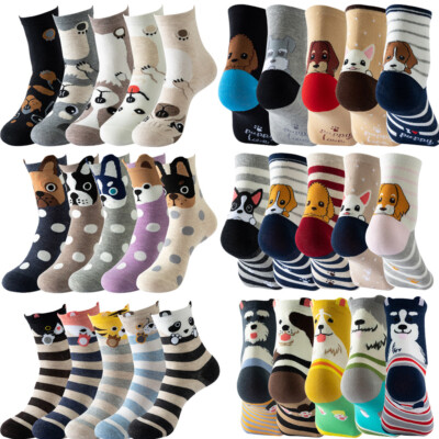 5pairs Women Funny Animal Socks Cat Dog Novelty Socks Cotton Casual ...