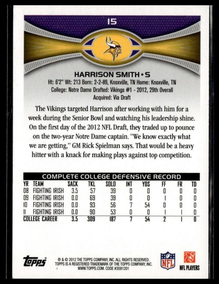 2012 Topps #15 Harrison Smith | eBay