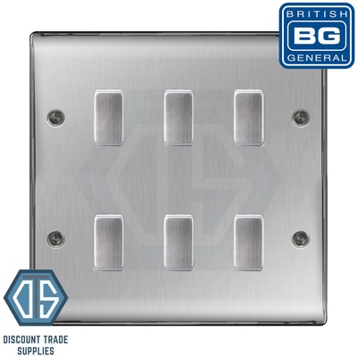 BG Brushed Steel Satin Chrome 6 Gang 2 Way Custom Grid Light Switch ...