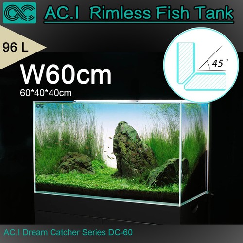 Fish Tank 96L Rimless Aquarium 45° Mitered Edges Ultra Clear Low Iron ...