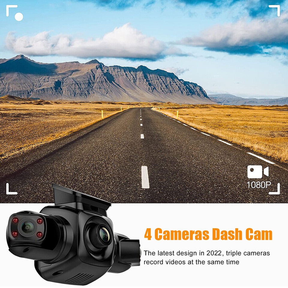 4 Channel Dash Cam 360° Panoramic Driving Recorder HD Car Cameras Night ...