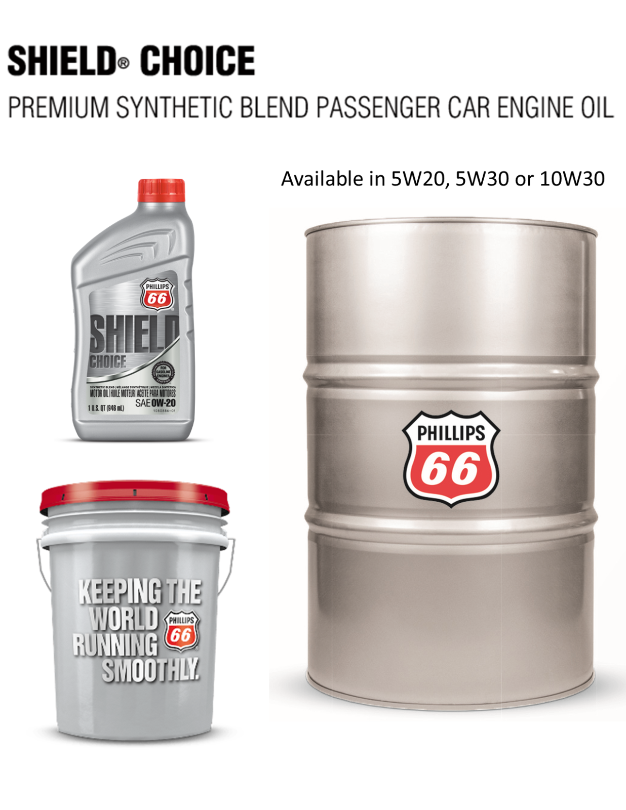 P66 Shield Choice Synthetic Blend 5W20, 5W30, 10W30; 12-1 Qt Bottles ...