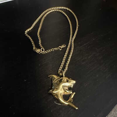 Shark Punk Pendant 18k gold plated 20” chain necklace for men EUC | eBay