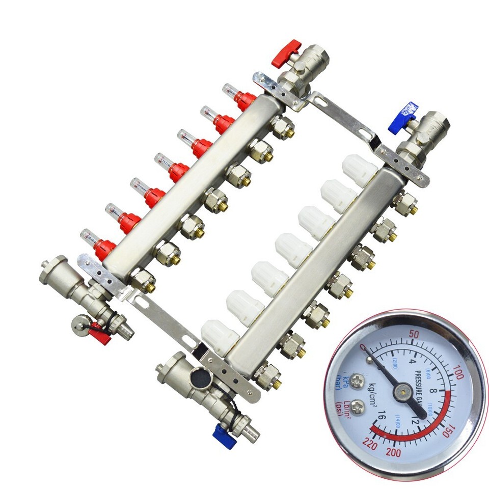 7-Branch Floor Heating Collection Pipe Stainless Steel Heating Manifold ...