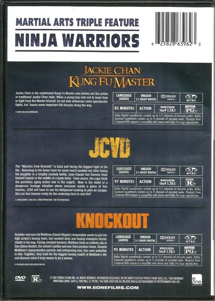 Ninja Warriors: Kung Fu Master/JCVD/Knockout DVD 2015 Martial Arts ...