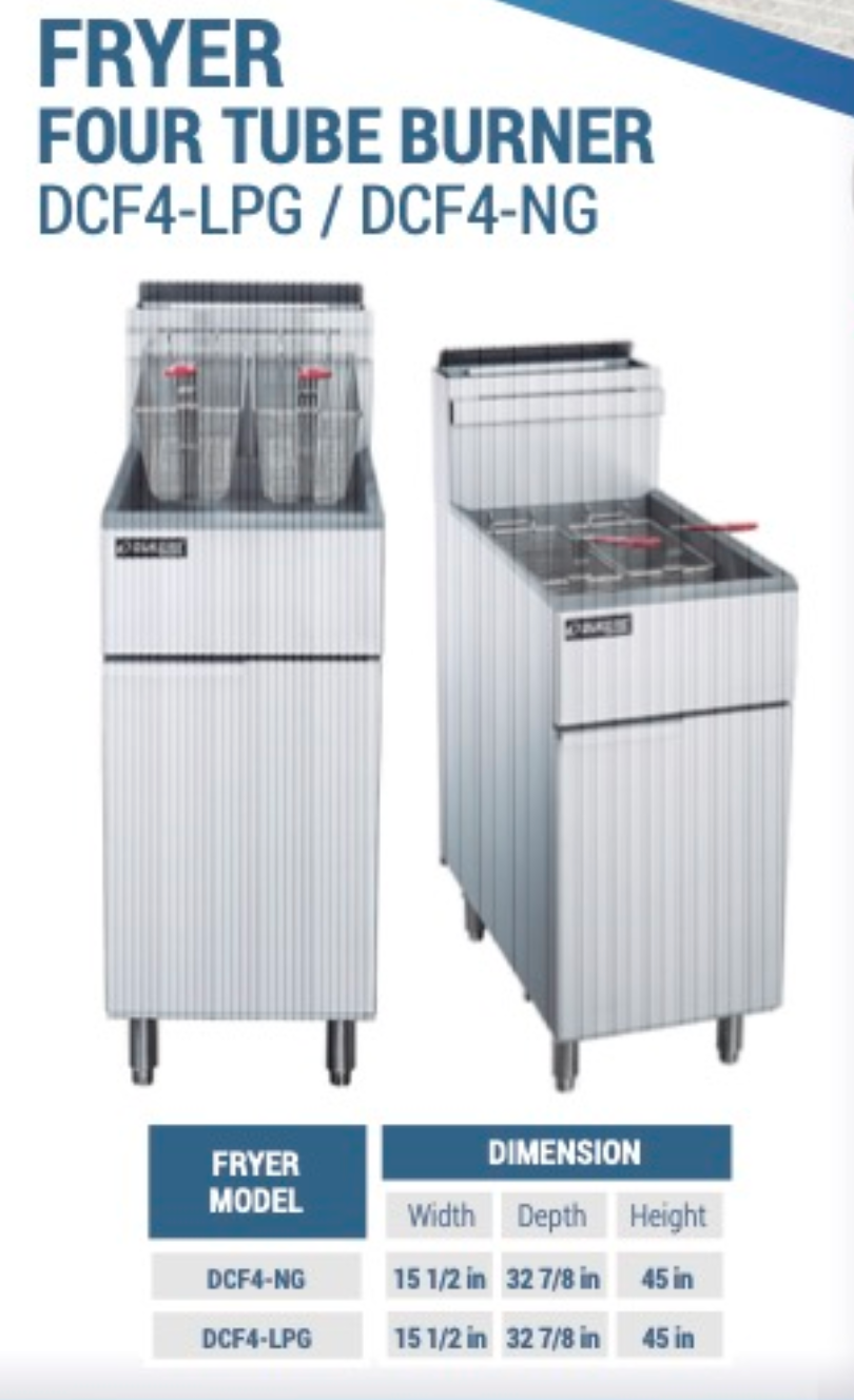 NEW 50LB Deep Fryer 4-Tube Burner Propane Stainless Steel Dukers DCF4 ...