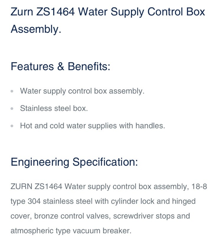 Zurn Z-1464 Water Supply Control Box Assembly | eBay