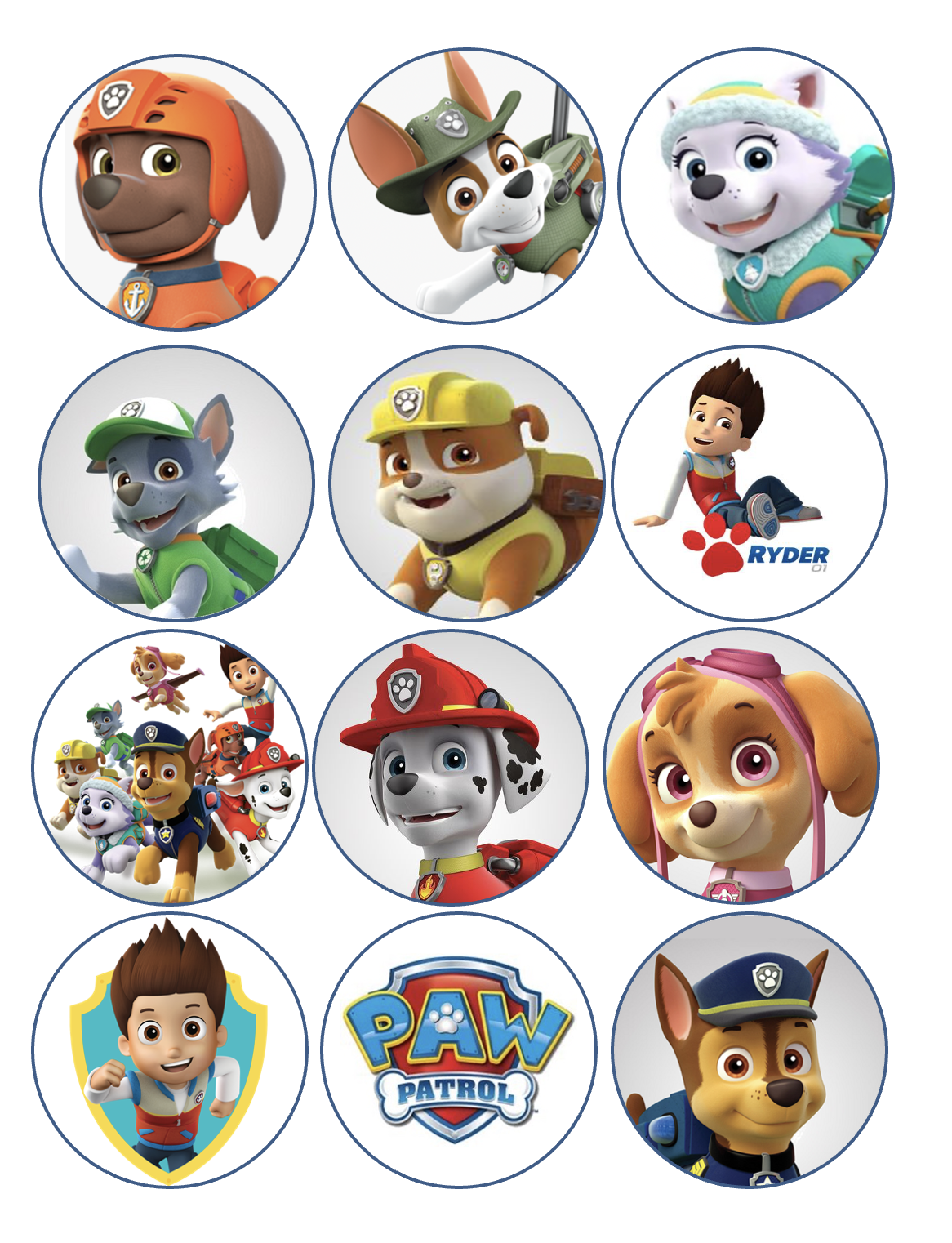 12 Dog Patrol edible paper, cupcake cookie toppers CHOOSE SIZE pre cut ...