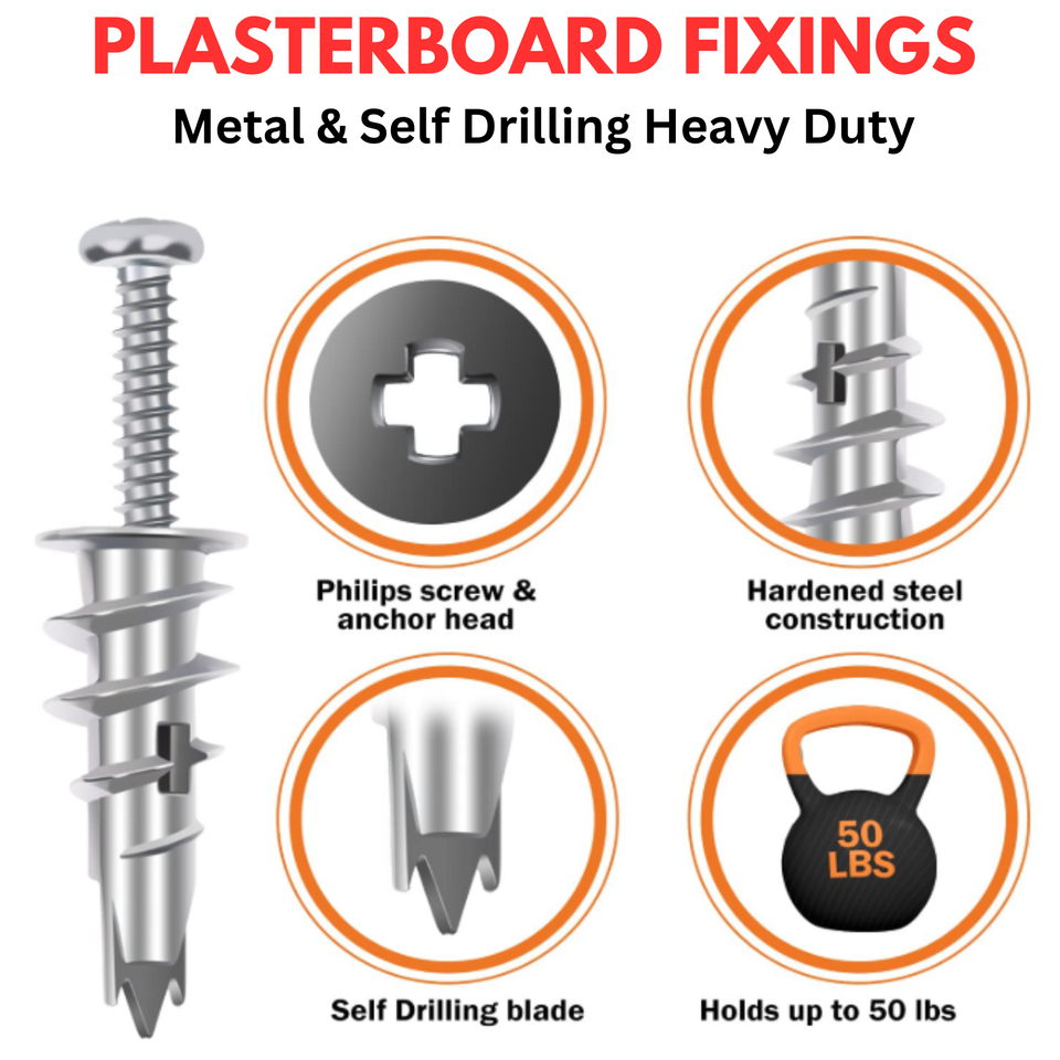 PLASTERBOARD FIXINGS SELF DRILL CAVITY WALL SPEED ANCHOR PLUGS ...