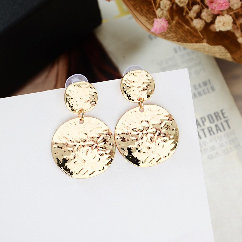 Disc Drop Large Hammered Round Studs Fashion Miss | eBay Australia