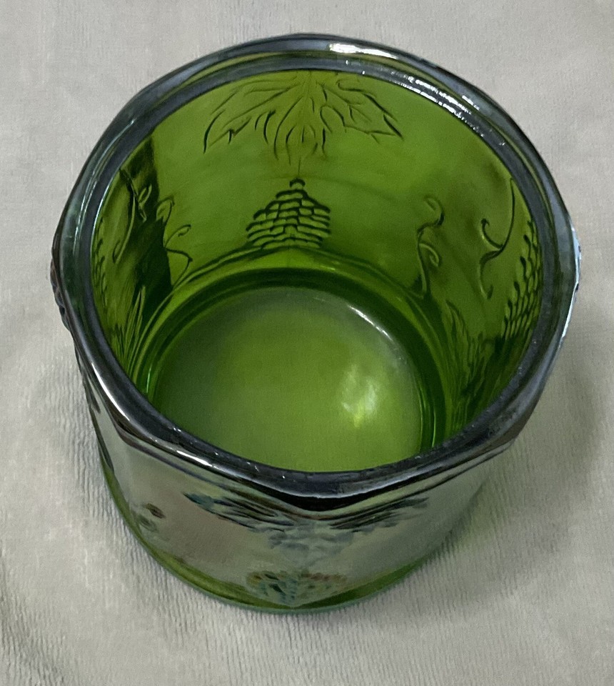 Vintage Green Carnival Iridescent Glass "Harvest Grape" pattern with ...
