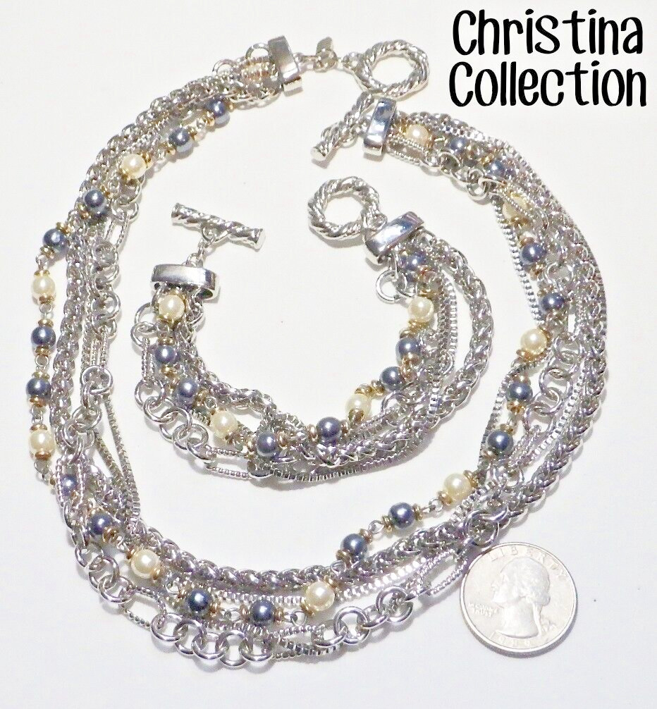 Signed CHRISTINA COLLECTION 5 Strand Chain/Simulated … - Gem