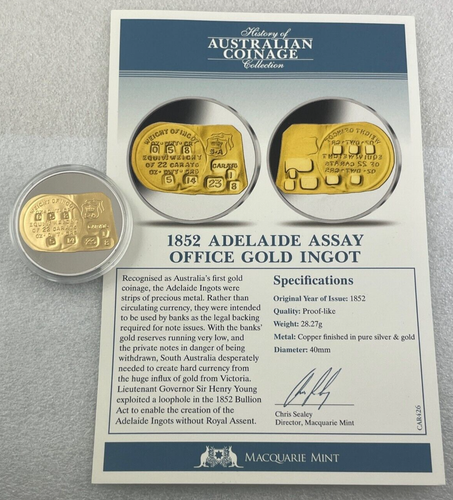 History of Australian Coinage 1852 Adelaide Assay Gold Ingot ...