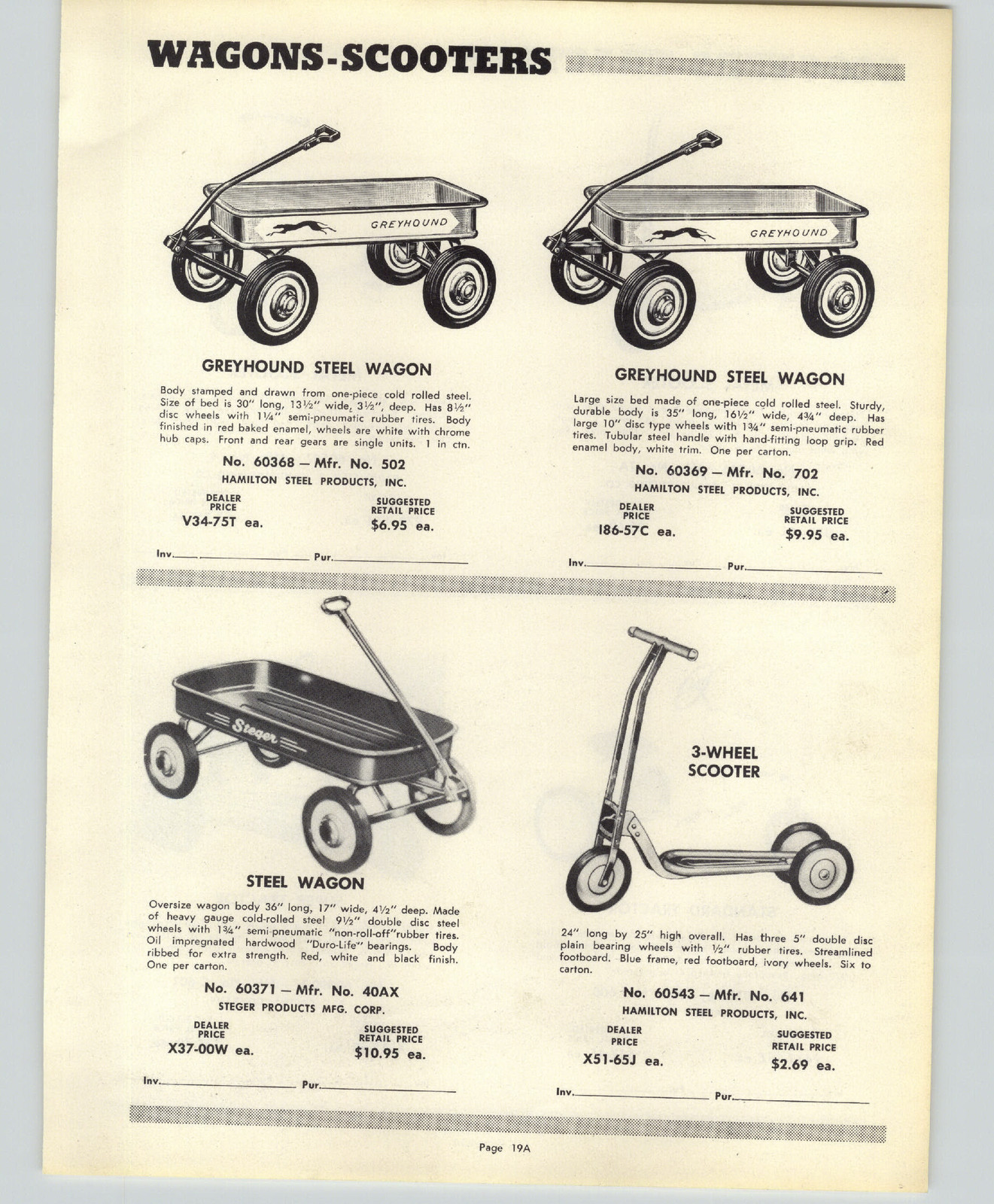 1952 PAPER AD Greyhound Coaster Wagon Castelli Super Farm Tractor Pedal ...