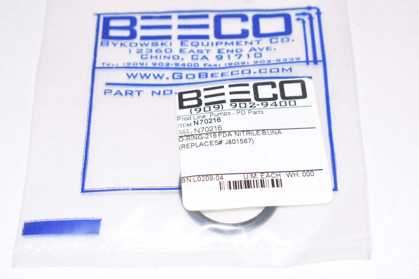 Pack of 1 NEW BEECO N70216 O-Ring 216 FDA Nitrile/BUNA Replaces J801567 ...