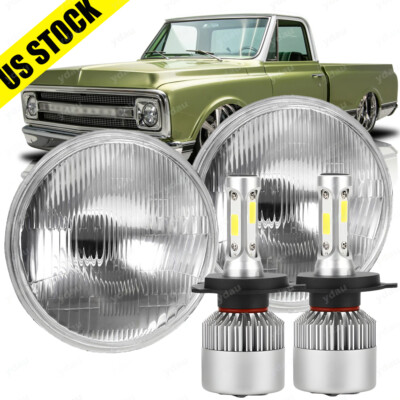 For 1967-1972 Chevy C10 7 inch LED Headlights Round DOT Approved Hi/Lo ...