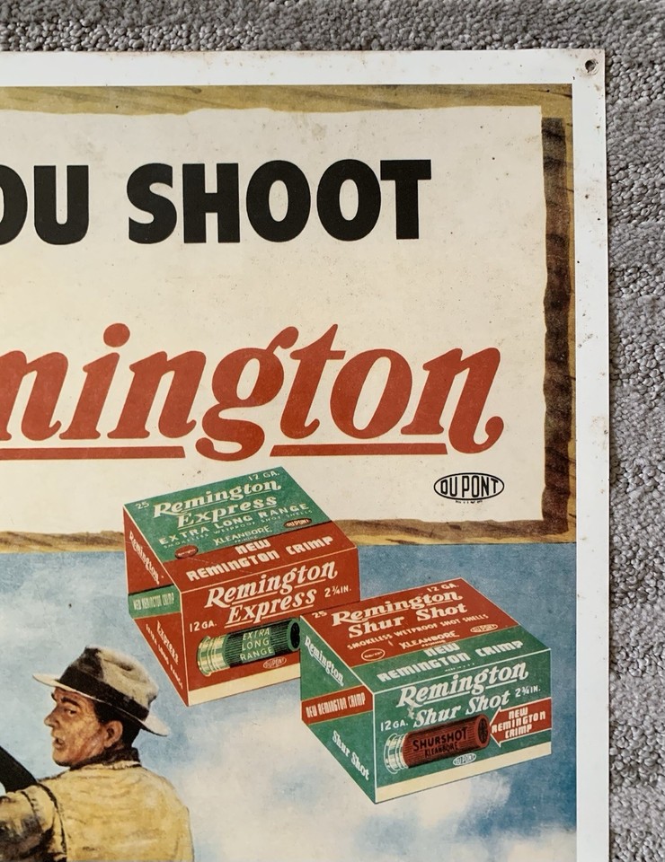 Vintage Original Remington Metal Sign 18”x 22” Shotgun Shell Pheasant ...