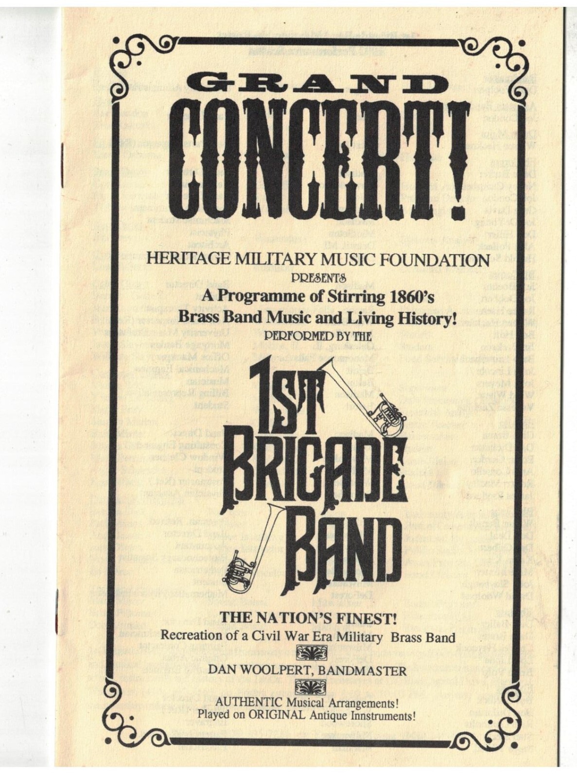 1993 Program 1st Brigade Band Recreation Civil War Era Brass Band | eBay
