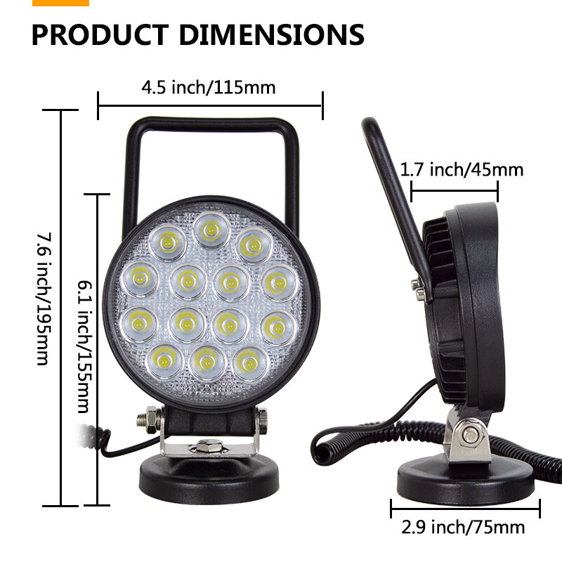 2Pcs 4inch 42W Round Portable Magnetic Base Led Work Light for Car Off ...
