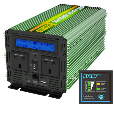 EDECOA 1500W 3000W Pure Sine Wave Power Inverter 12V to 240V LCD Remote ...