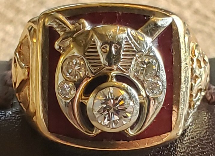 Vintage Estate 14K Yellow Gold and Diamond Masonic Shriner Ring *see ...
