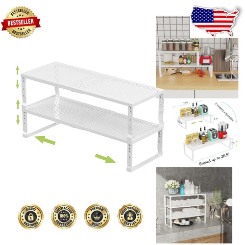 2-Pack Heavy-Duty Metal Pantry Shelf - Expandable & Stackable Kitchen ...