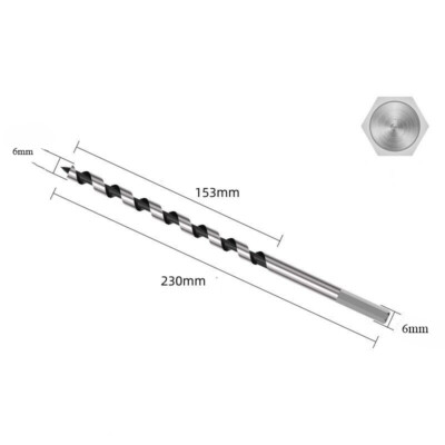 Auger Drill Bit Wood Hex Shank 6mm Cut Dia Steel Electric Bench Drill ...