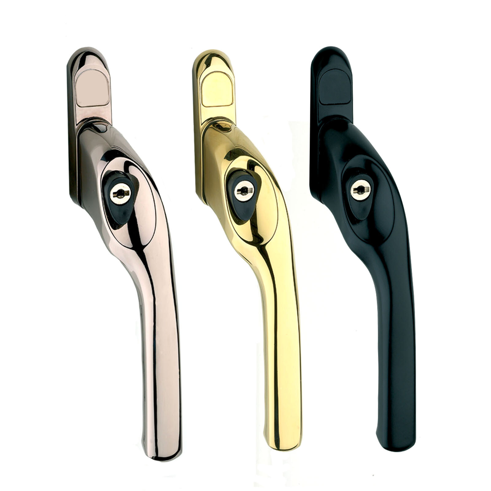 Window Handle Cranked UPVC Lockable White Chrome Gold Satin Flint | eBay