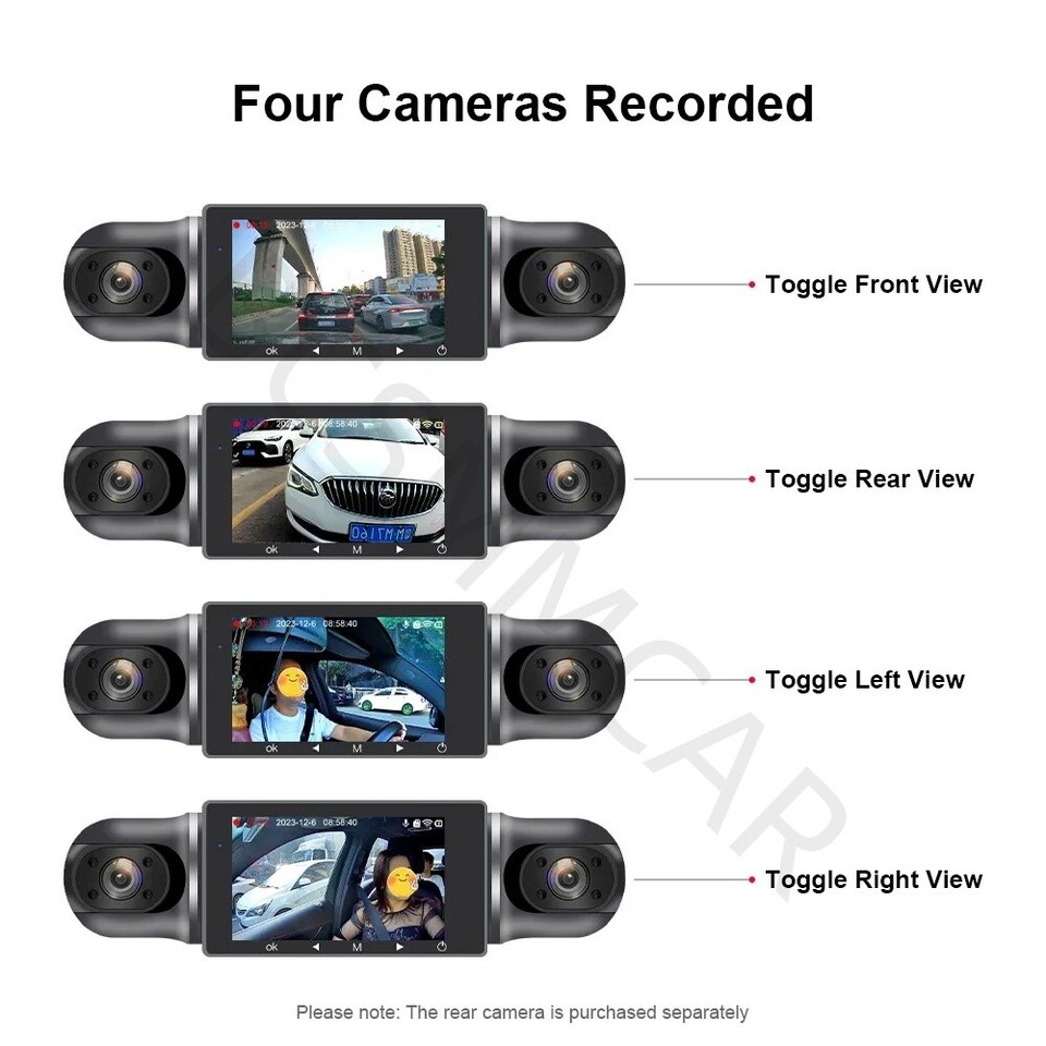 Car DVR Dash Cam 4 Channels Front Left Right Night Vision Rear Driving ...