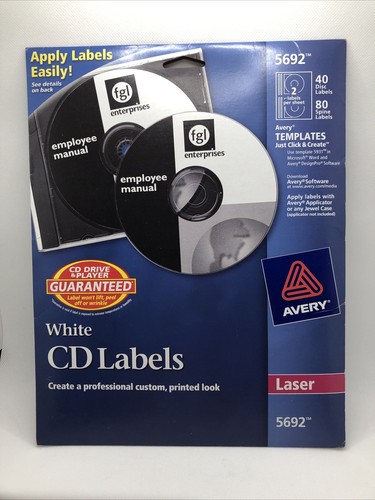 White CD Labels Avery 5692 Blank New in Retail Packaging 40 Disc 80 ...