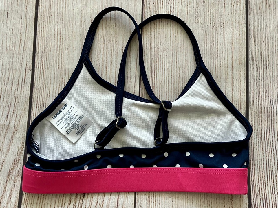 Girls 6 ~ LANDS END 2 Piece Swimsuit ~Bikini Top & Bottom ~ Navy Pink ...
