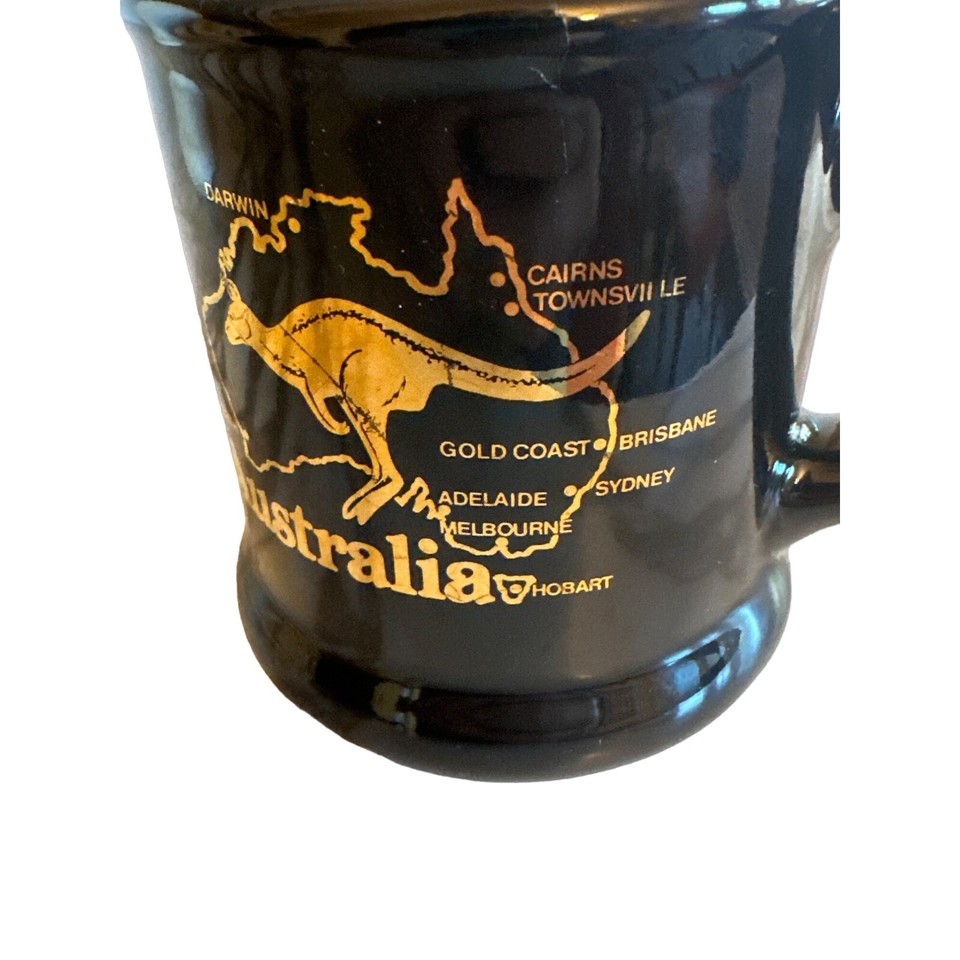 Australia Black Gold Ceramic Mug Cup Map Kangaroo | eBay
