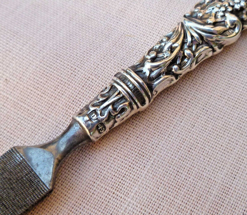 ANTIQUE BOXED REPOUSSE SILVER MANICURE SET TOOLS – BUTTON HOOK ...