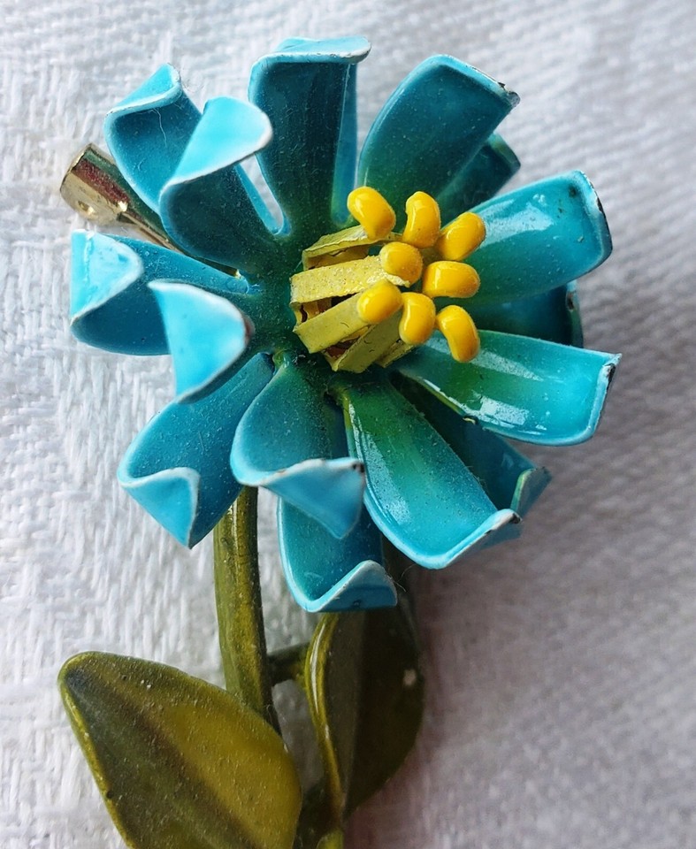 Vintage Midcentury Turquoise Enamel Flower Pin - 50's New York | eBay