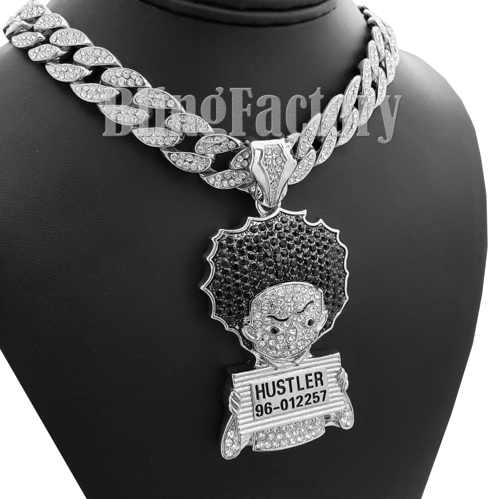 Hip Hop Iced Large HUEY HUSTLER & 16" Full Iced Cuban Choker Chain ...