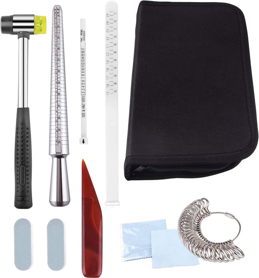 Jewelry Ring Sizer Measuring Kit: Gauge, Mandrel, Hammer & Polishing ...