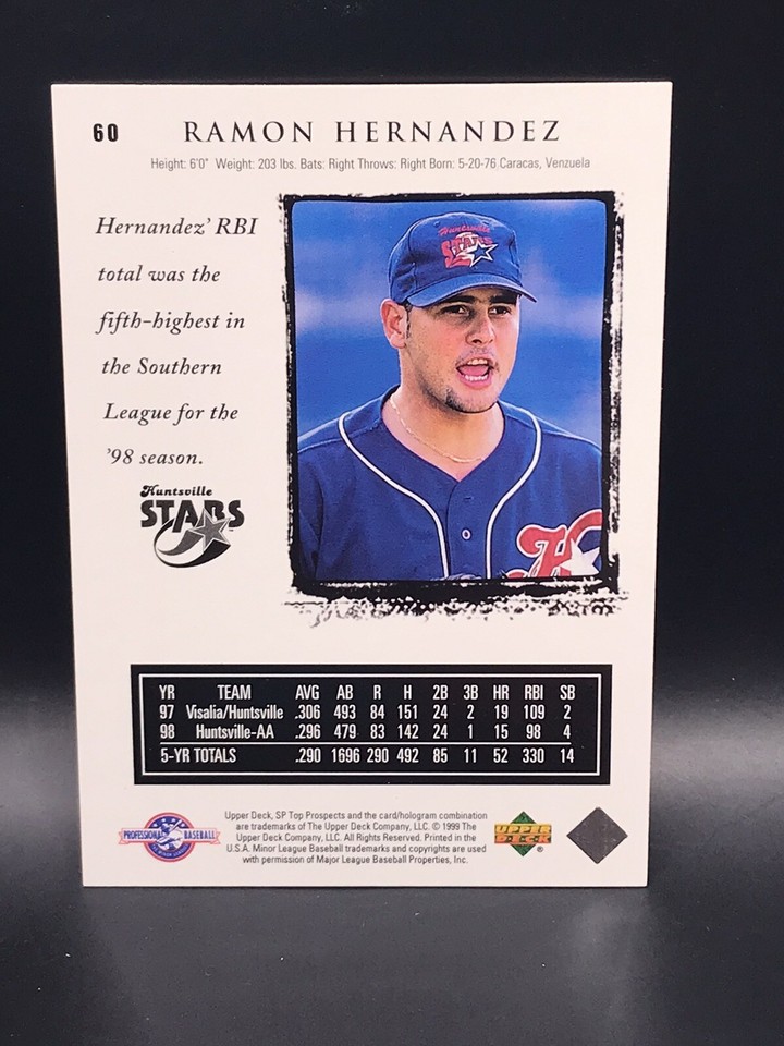 1999 SP Top Prospects Baseball #60 Ramon Hernandez Huntsville Stars, A ...