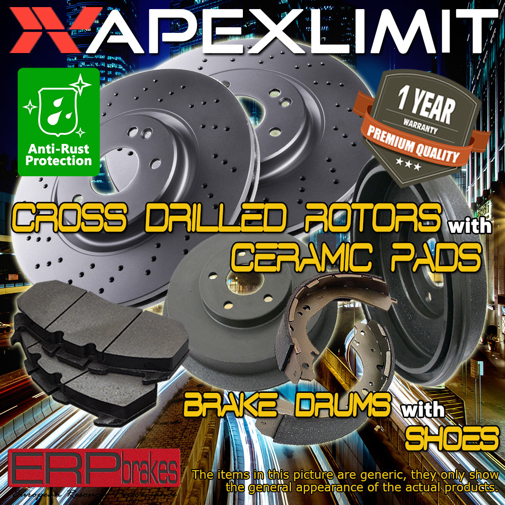 Front Drilled Rotors & Pads + Rear Drums & Shoes for 2016 Nissan NV200 ...