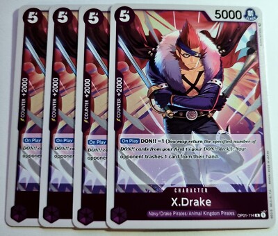 One Piece TCG Romance Dawn OP01-114 EN X.Drake R Foil playset x4 | eBay