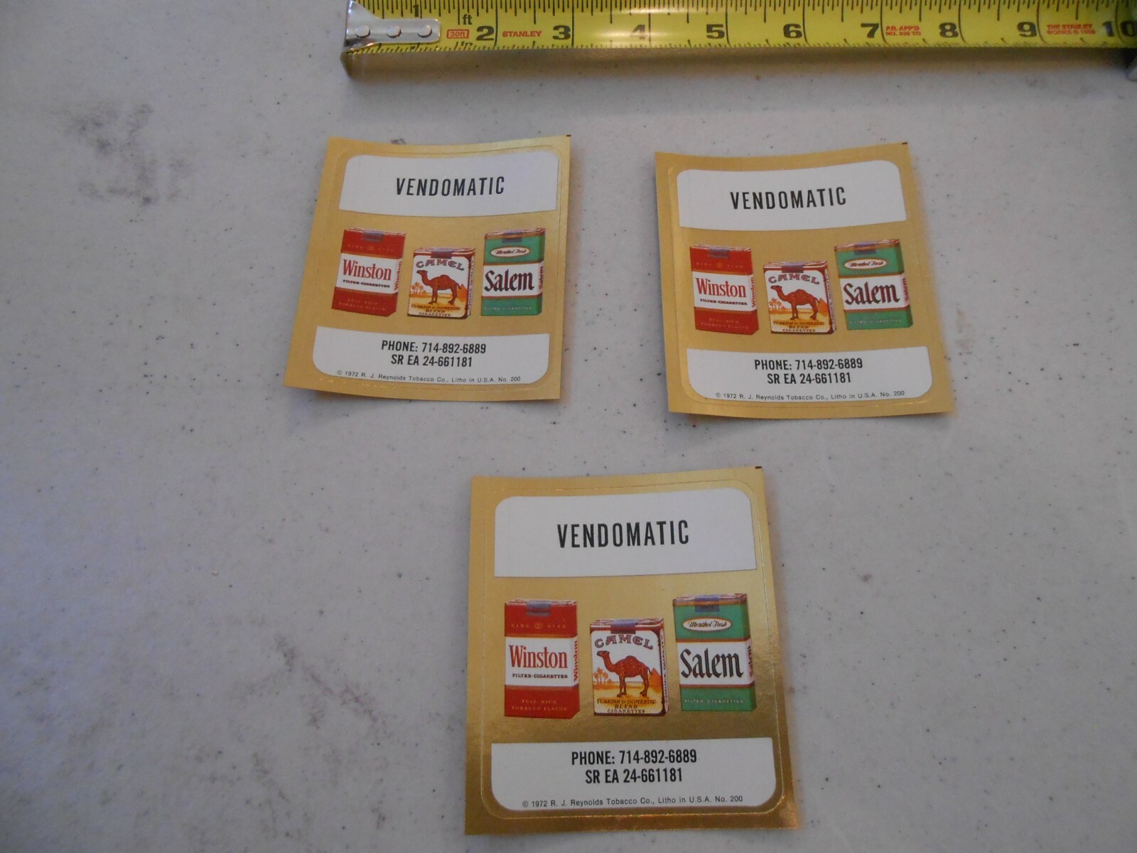LOT 3 VINTAGE 1972 CIGARETTE VENDING MACHINE DECAL / STICKER VENDOMATIC ...